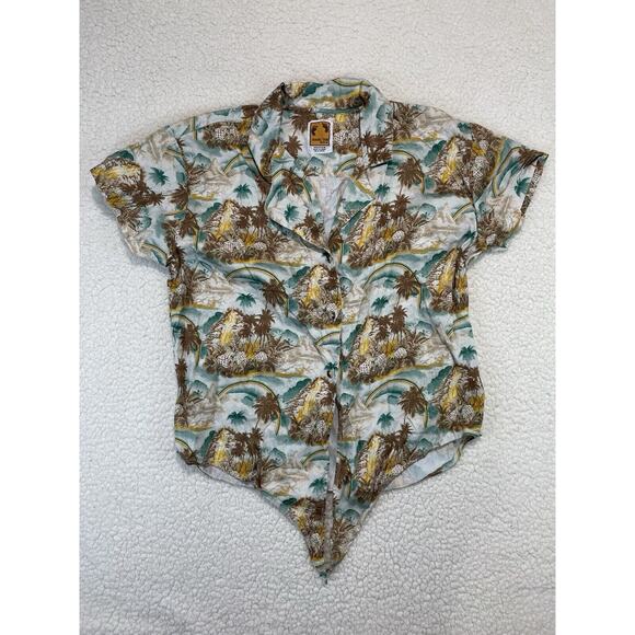 Hang Ten | Tops | Vintage Hang Ten Gold Cropped Hawaiian Shirt Tie ...